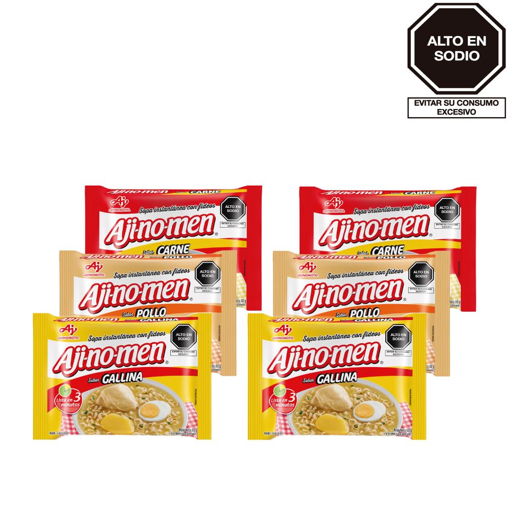 Sopa instantánea AJINOMEN Pollo, Carne y Gallina Bolsa 80Gr Paquete 6u